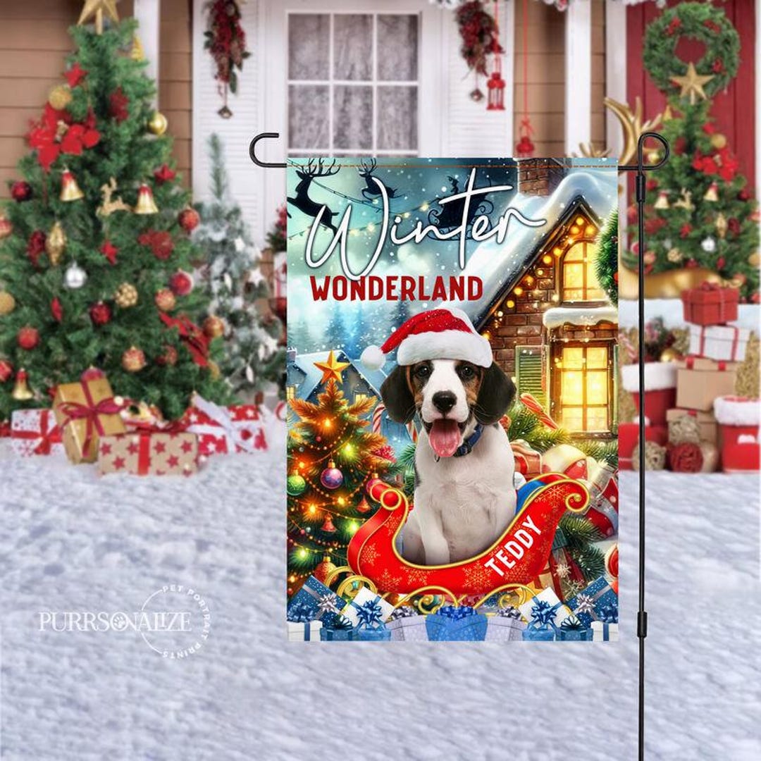 Personalized Christmas Pet Flag, Custom Winter Wonderland Dog Cat ...
