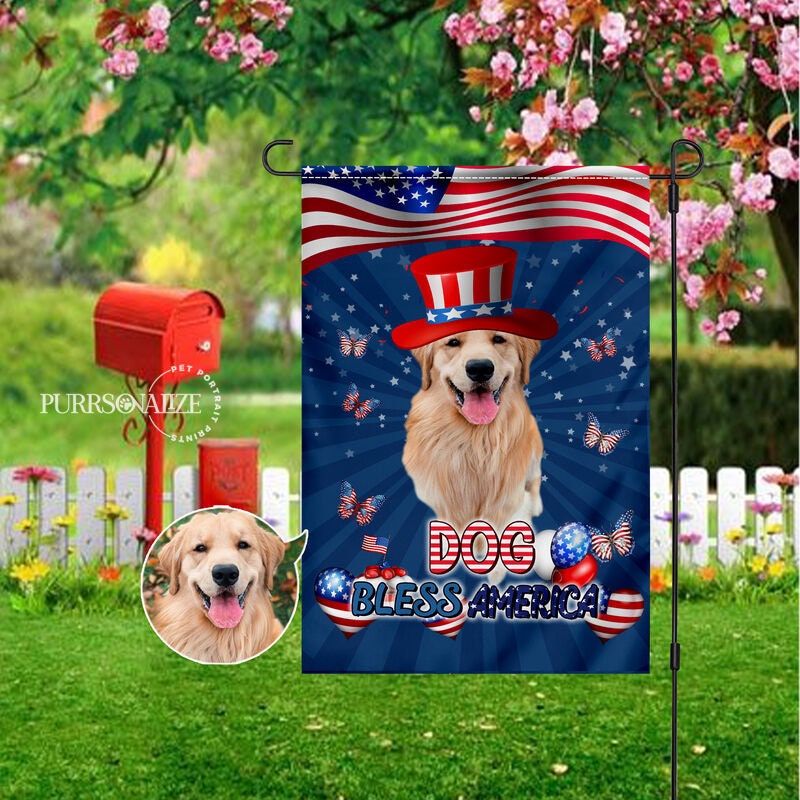 Personalized July 4th Pet Flag, Custom USA Flag Dog Bless America Dog ...