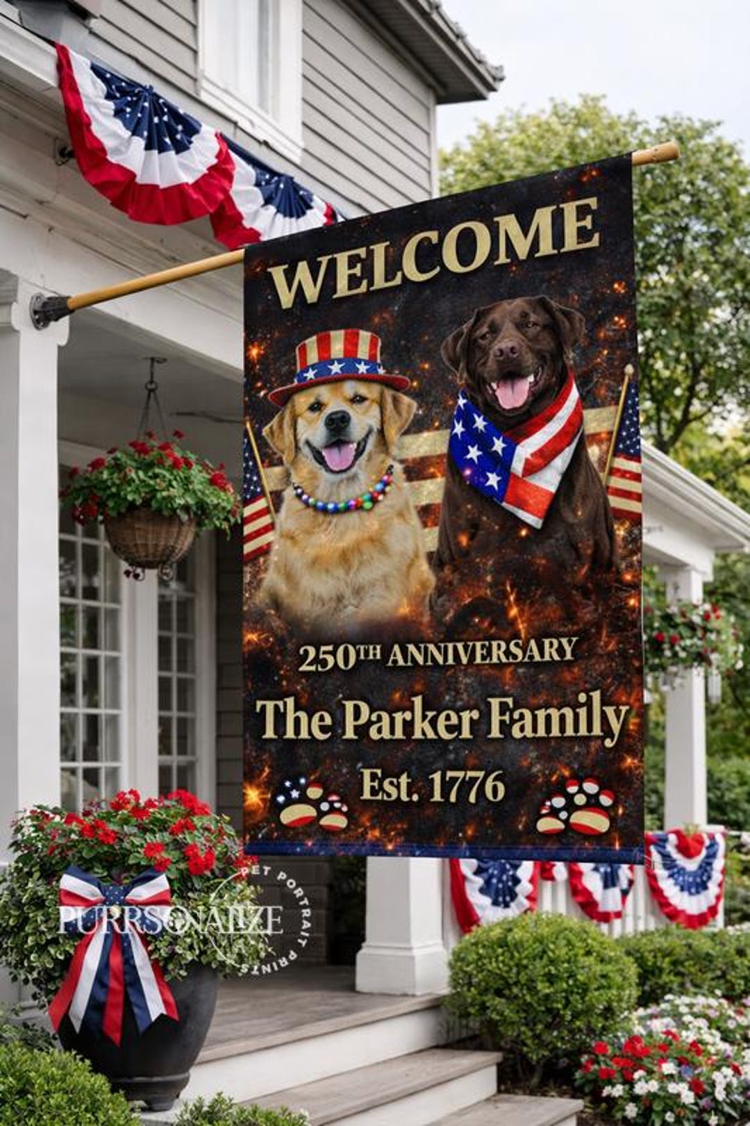 Custom USA 250th Anniversary Pet Flag, Personalized Name Welcome ...