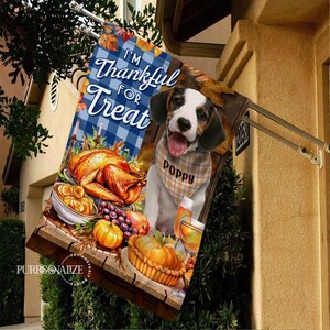 Personalized Thanksgiving Pet Flag, Custom Dog Cat Photo & Name Flag, I ...