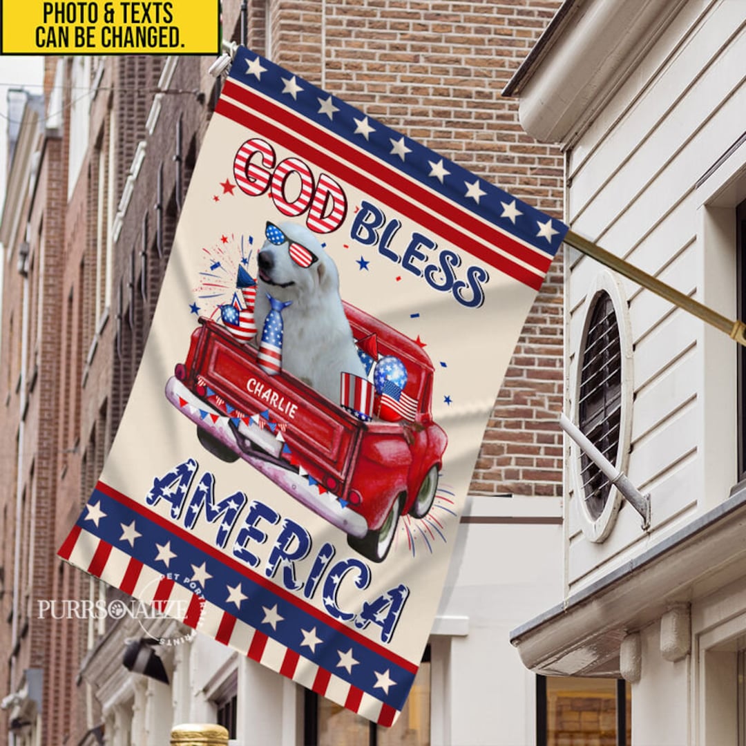 Personalized July 4th Pet Flag, Custom USA Flag God Bless America Dog ...