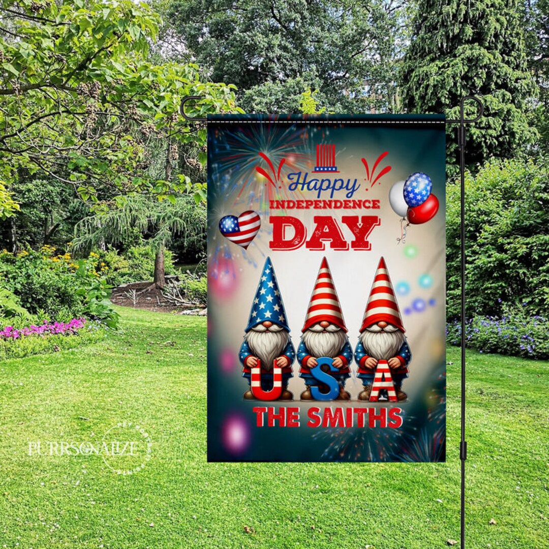 Personalized July 4th Pet Flag, Custom Happy Independence Day Gnomes ...