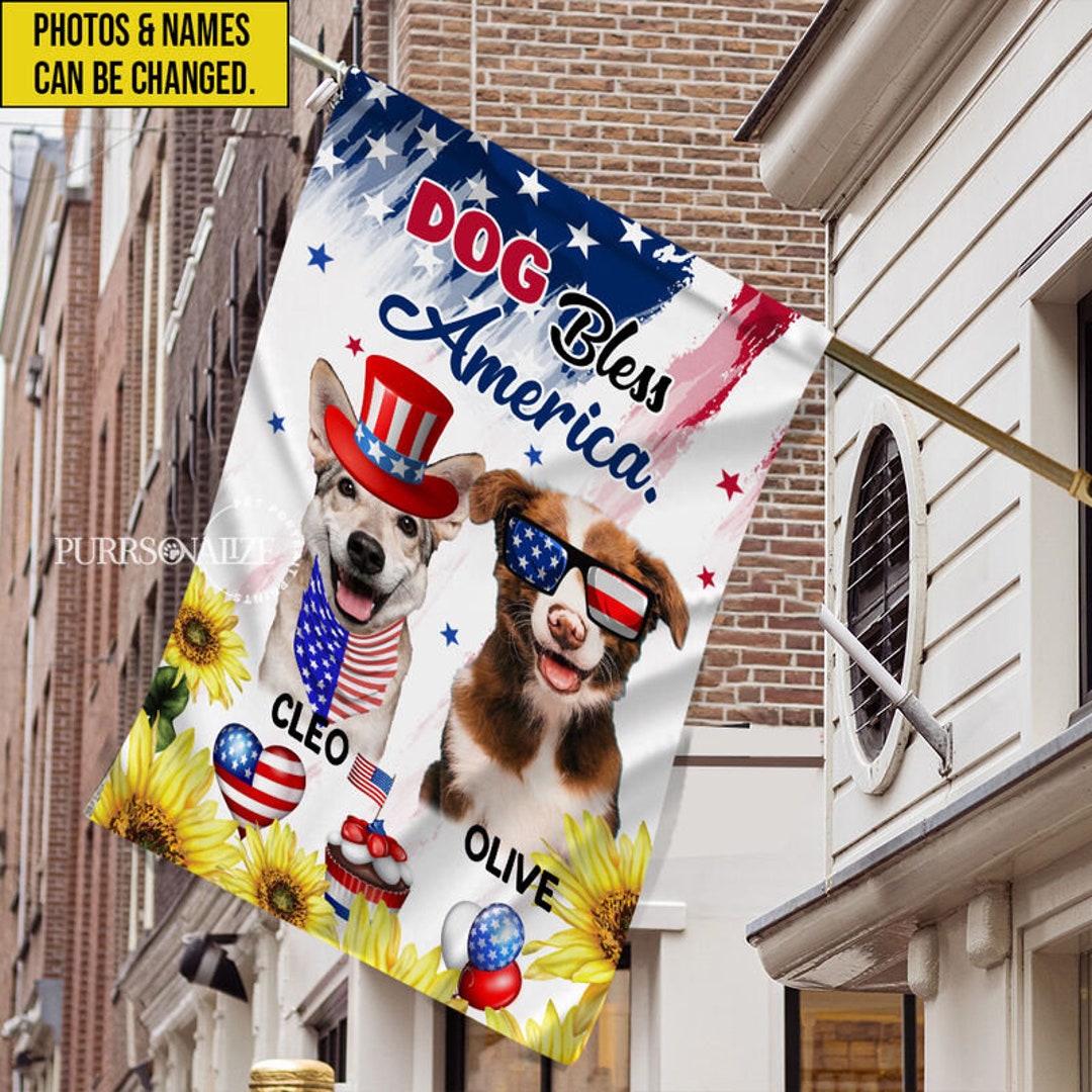 Personalized July 4th Pet Flag, Custom Dog Bless America Dog Cat Flag ...