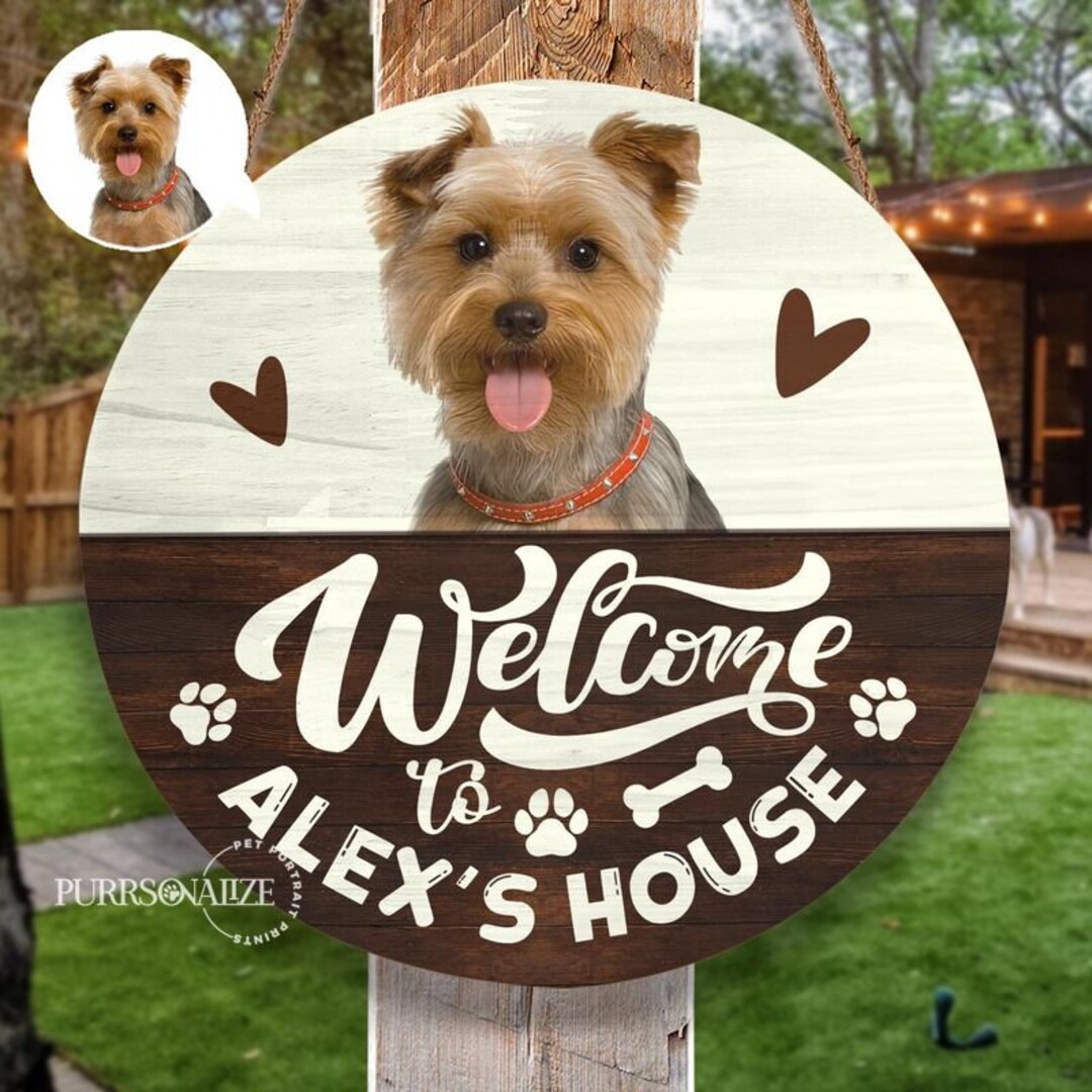 Personalized Pet Door Sign, Welcome To...house Round Wood Sign, Custom ...