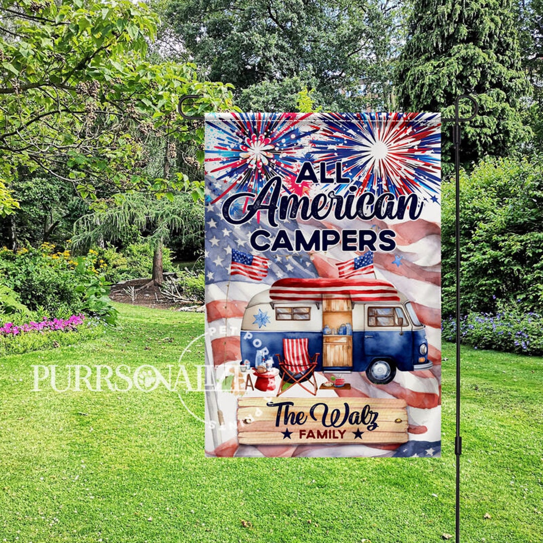 Personalized July 4th Pet Flag, Custom Name All American Campers Flag ...