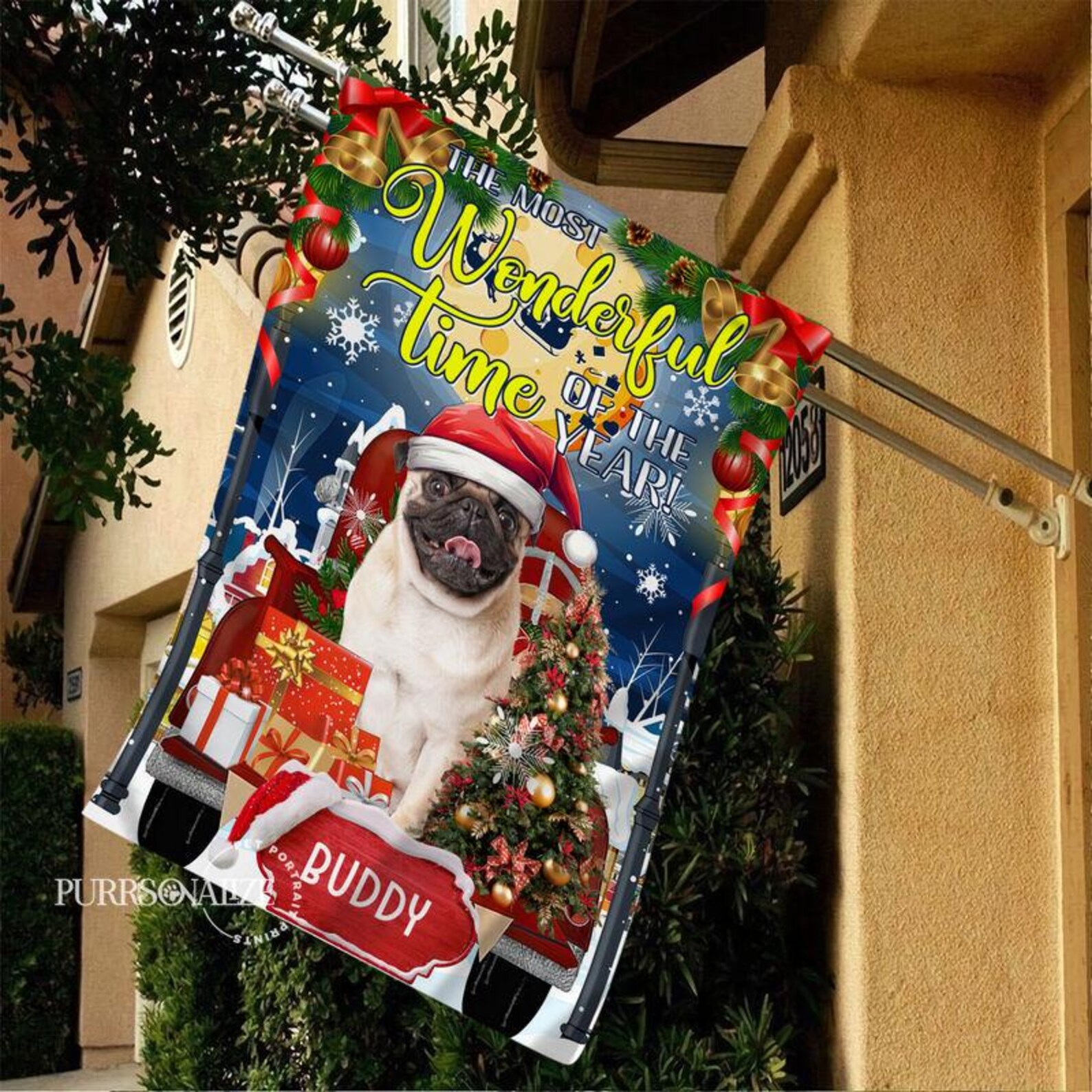 Personalized Christmas Pet Flag, Custom the Most Wonderful Time of the ...
