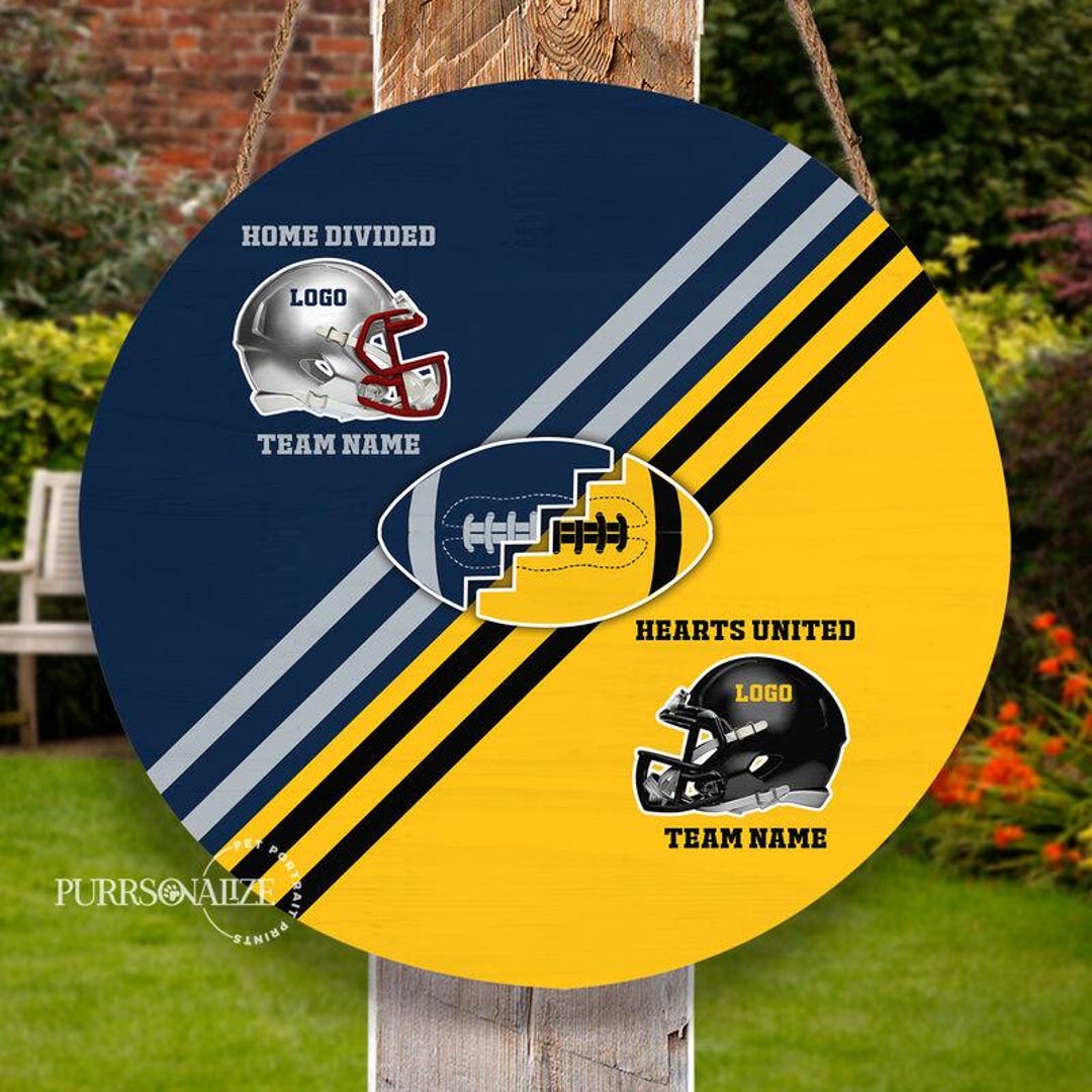 Custom Football House Divided Hearts United Door Hanger, Football Round ...