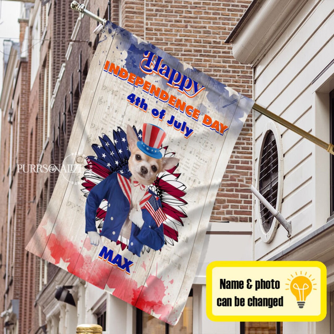 Personalized July 4th Pet Flag, Custom Happy Independence Day Dog Cat ...