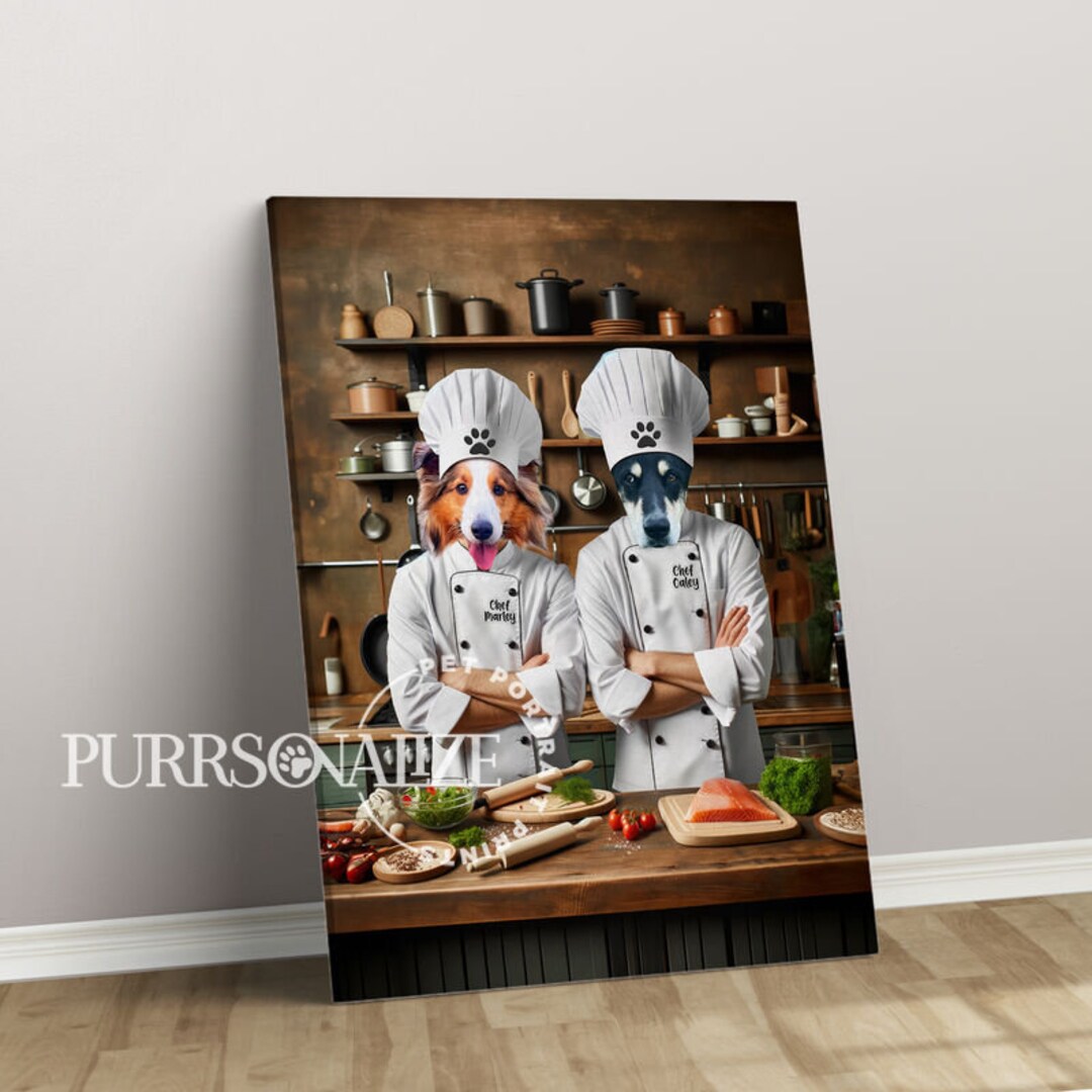 USA MADE Personalized Pet Chefs Portrait, Dog Cat Chefs Portrait Canvas ...