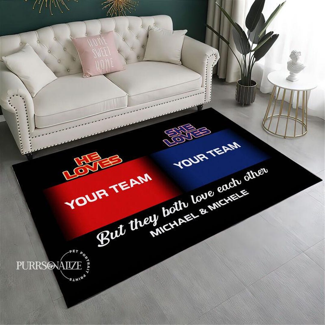 Personalized Names Football Rug, Custom Your Team "he Loves, She Loves ...