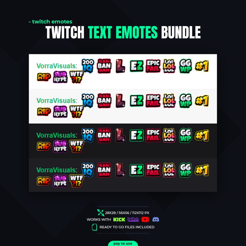 Colorful Twitch Kick Text Emotes Bundle Package for Twitch/kick/youtube ...
