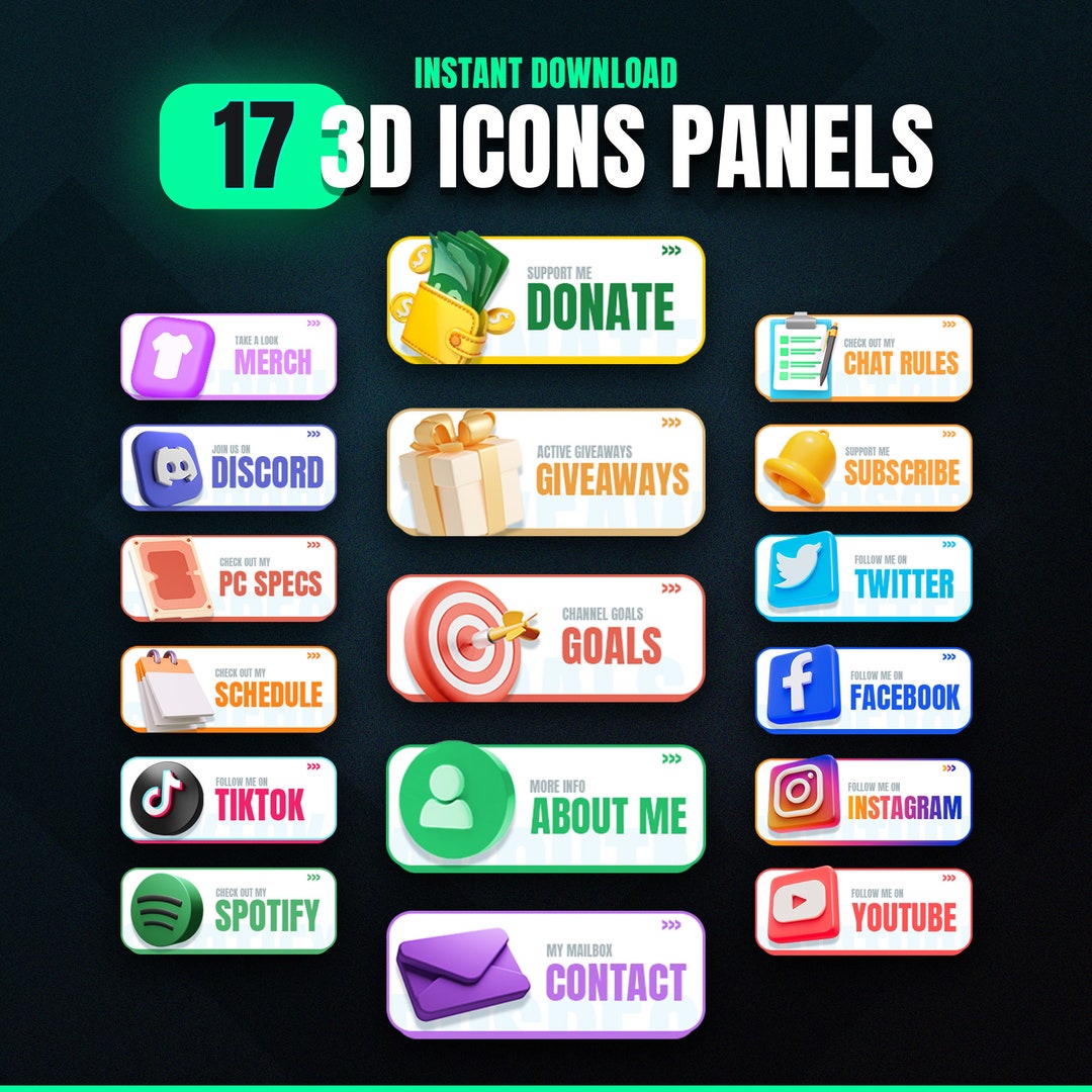 Twitch Panels 3D Icons Clean Minimal Kick | 3D Minimalist Stream Panels ...