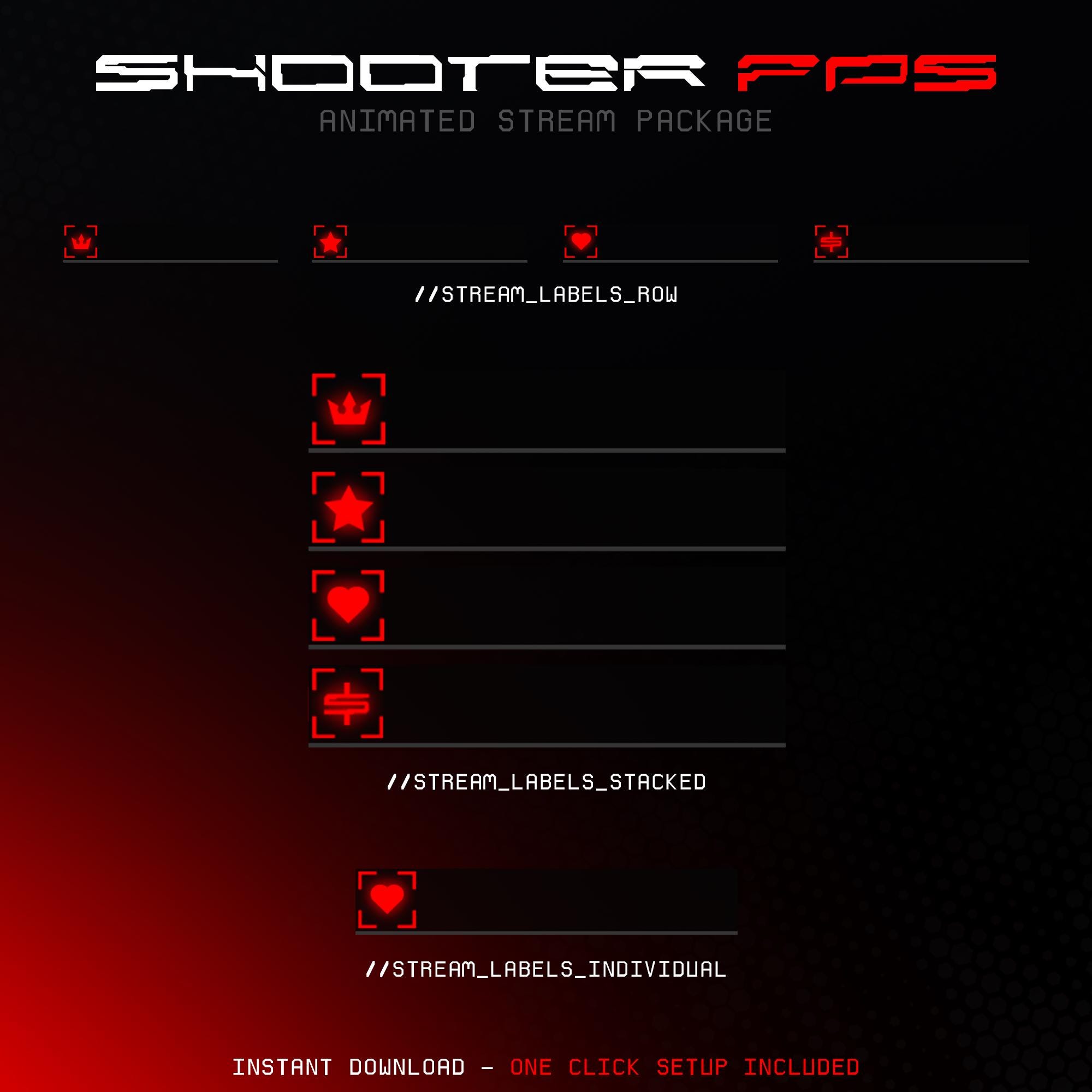 Animated Twitch Overlay FPS , Shooter Red Military Streamer Package ...
