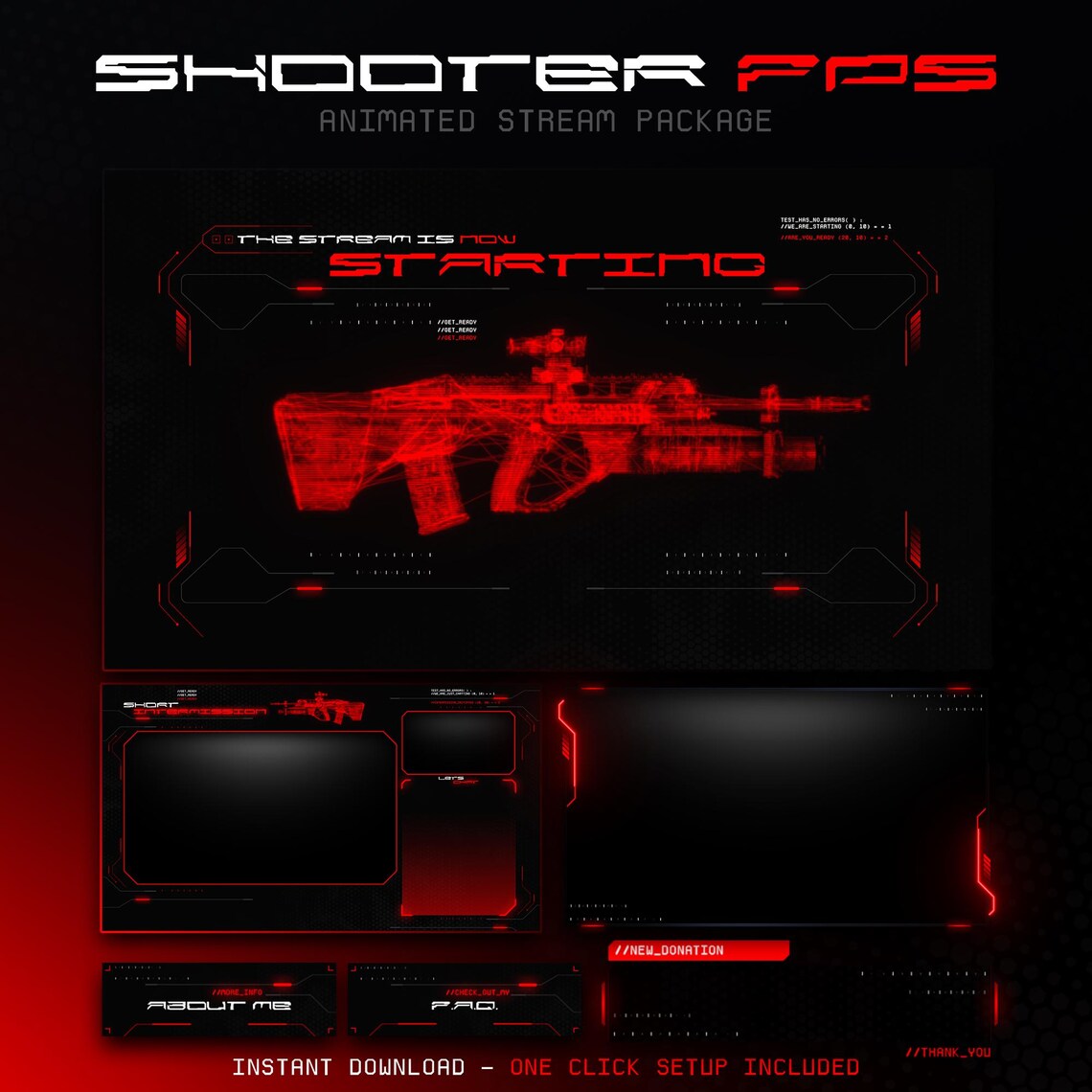 Animated Twitch Overlay FPS , Shooter Red Military Streamer Package ...