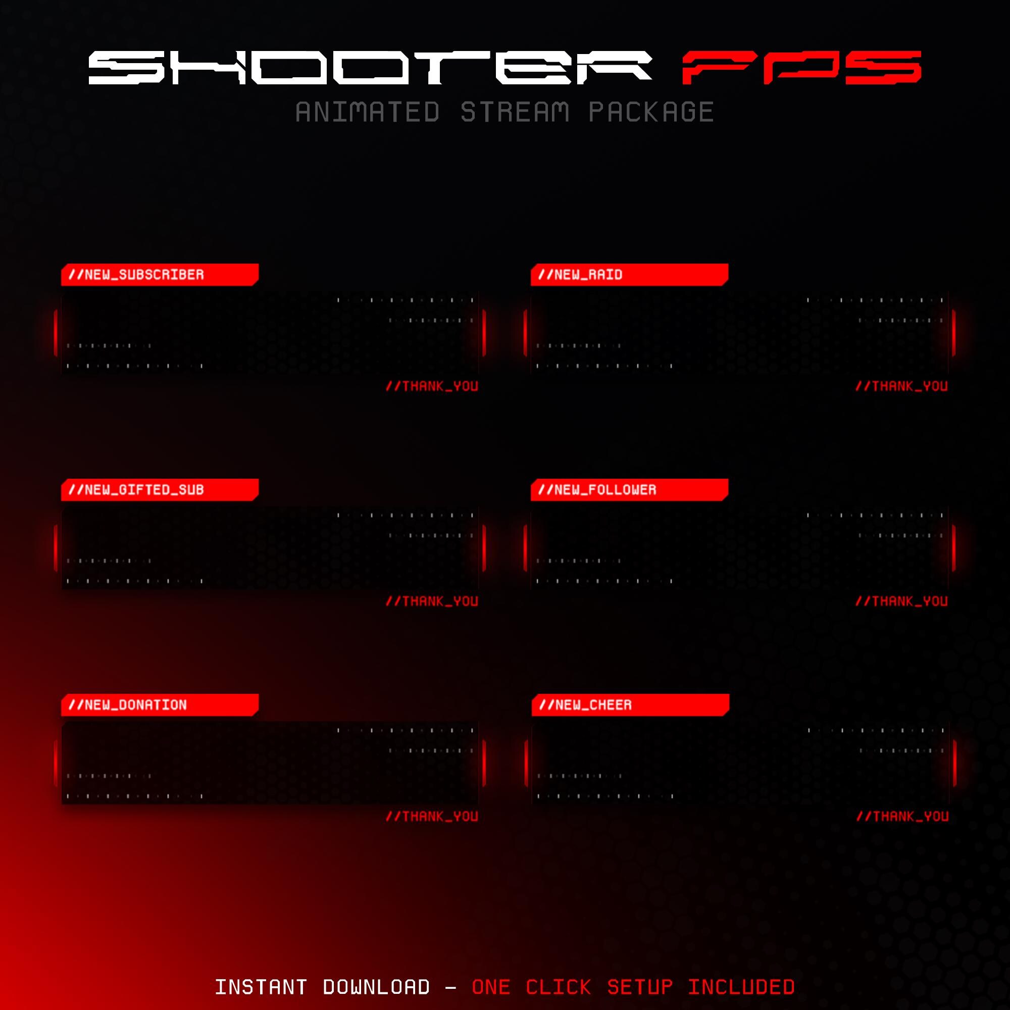 Animated Twitch Overlay FPS , Shooter Red Military Streamer Package ...