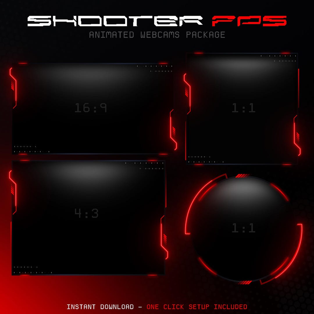 Animated Red FPS Shooter Webcam for Twitch Streaming Package Kick ...
