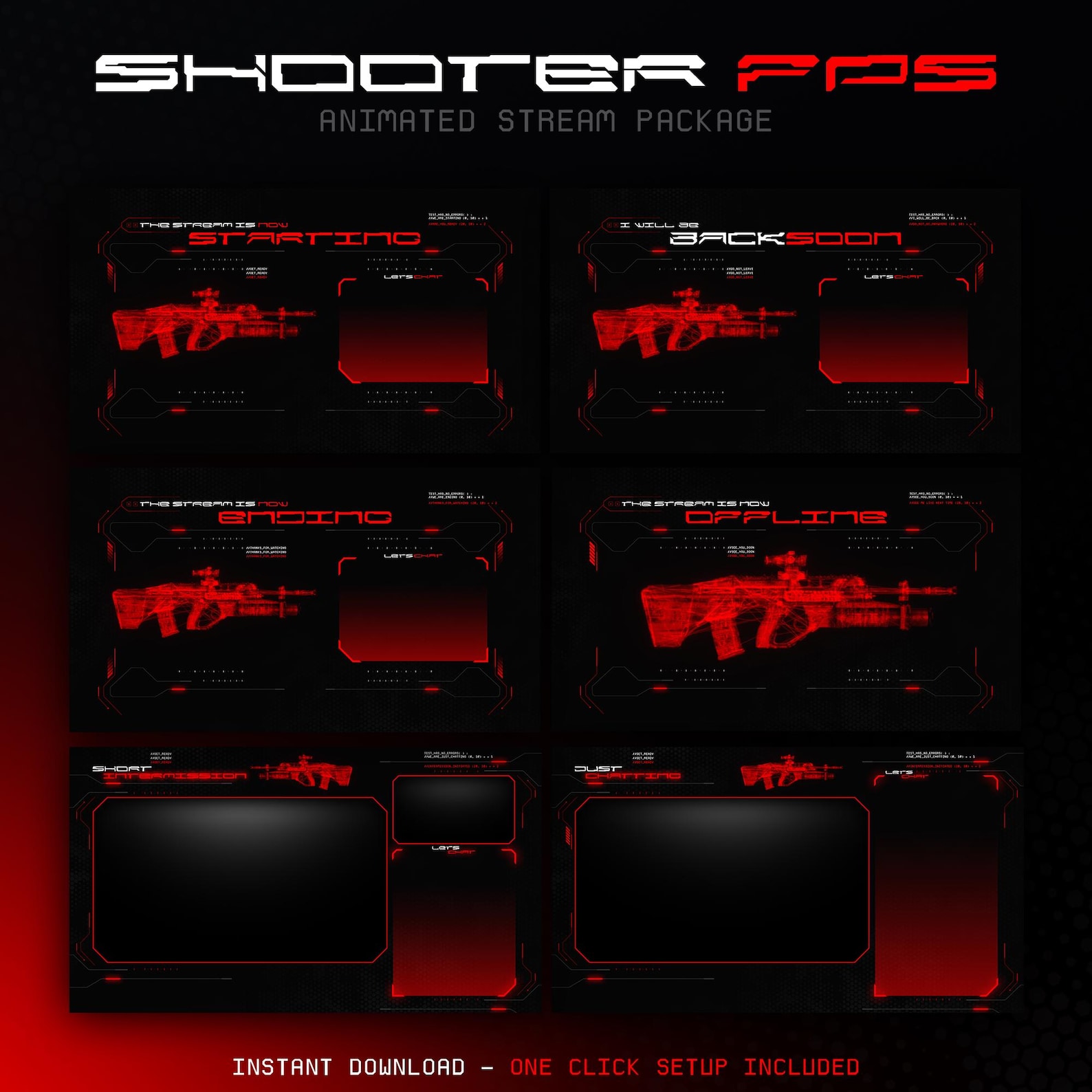 Animated Twitch Overlay FPS , Shooter Red Military Streamer Package ...
