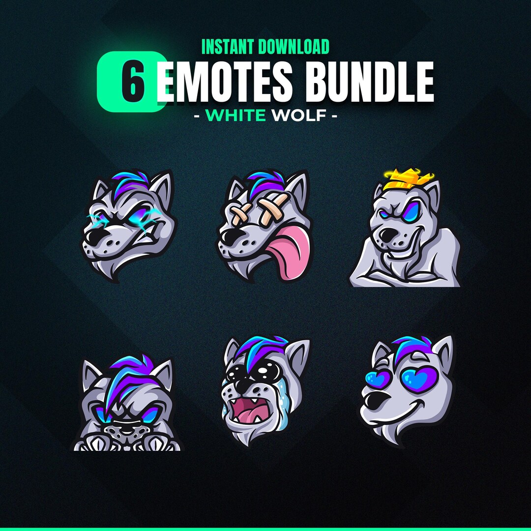 6 White Silver Wolf Twitch Emotes Bundle Lone Wolf Discord Emoji Wild ...