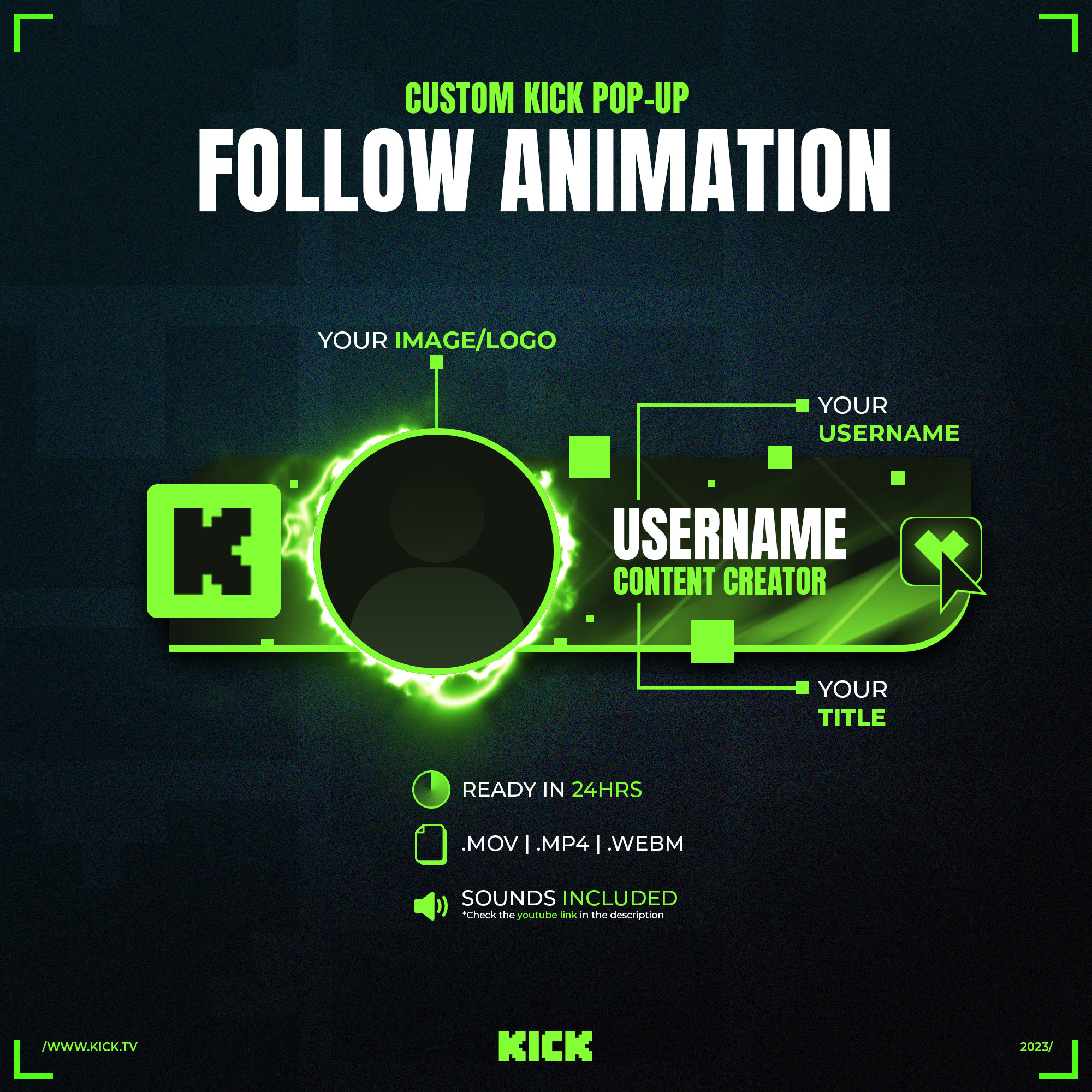 Kick Streaming Follower Pop-up Animated Stream Overlay | Kick Streaming ...
