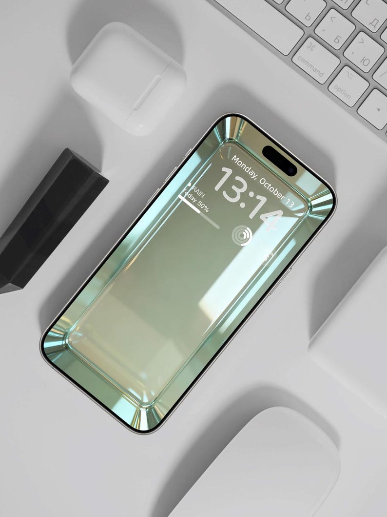 3D Glass Reflection iPhone Wallpaper – Mint Green Minimal Aesthetic ...