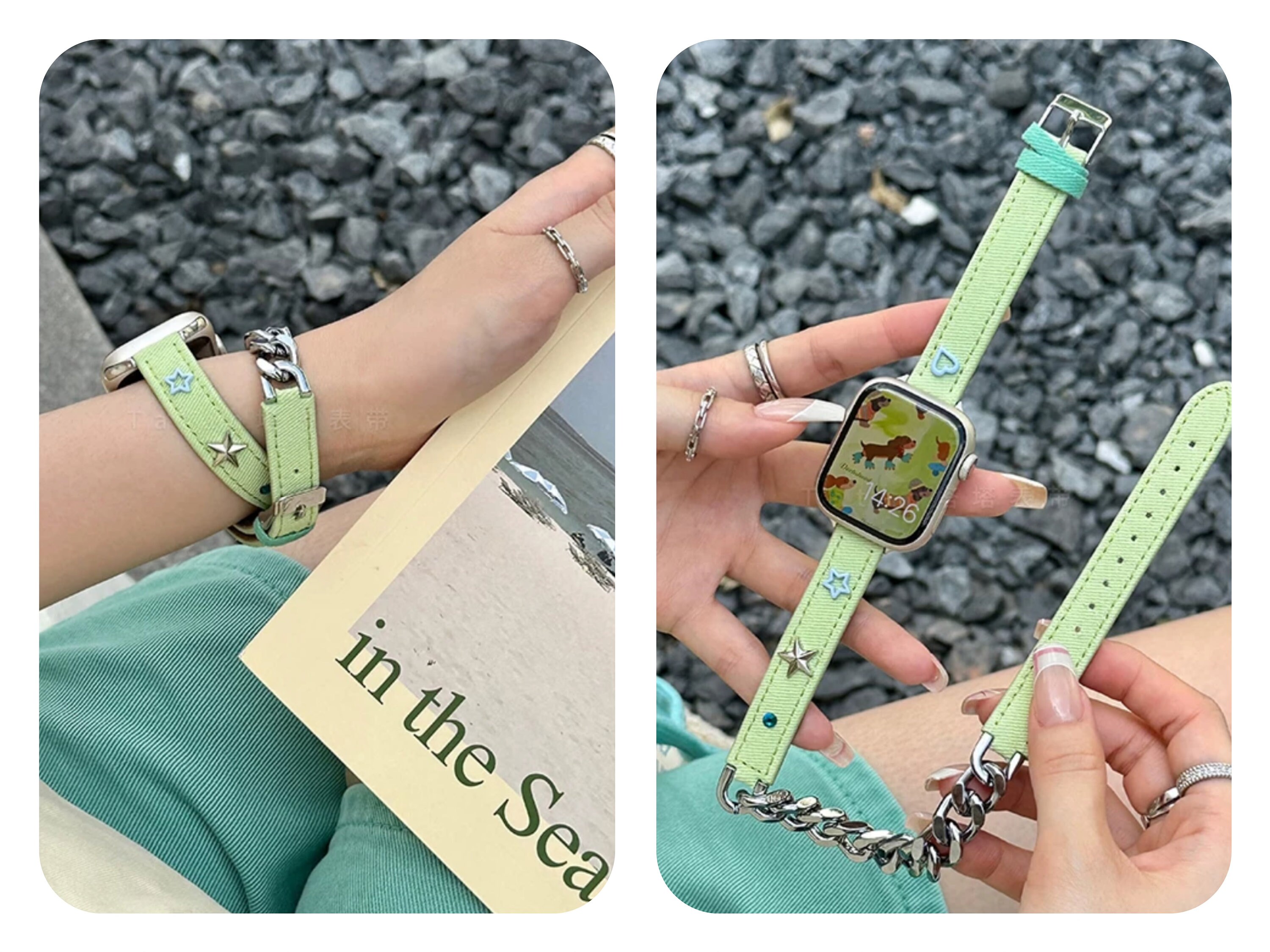 Dopamine Double-ring Denim Chain Watch Strap,iwatch Strap for Women ...
