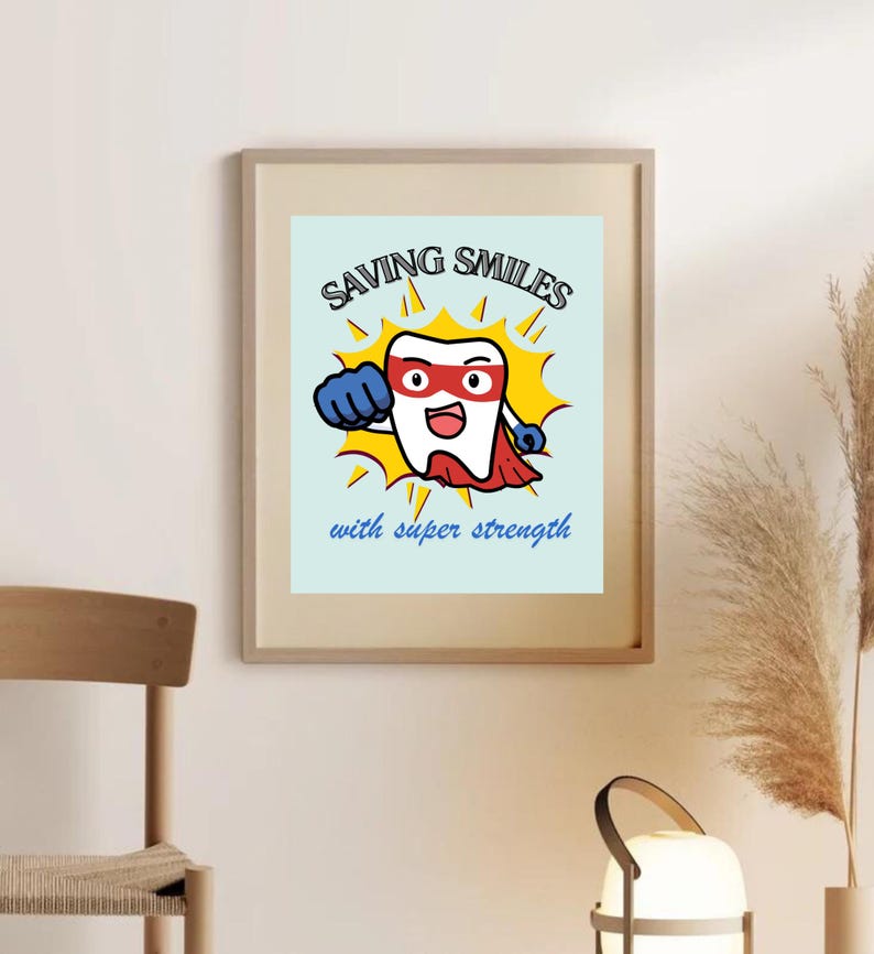 Superhero Tooth Wall Art, Dental Office Decor, Pediatric Dentist Poster ...