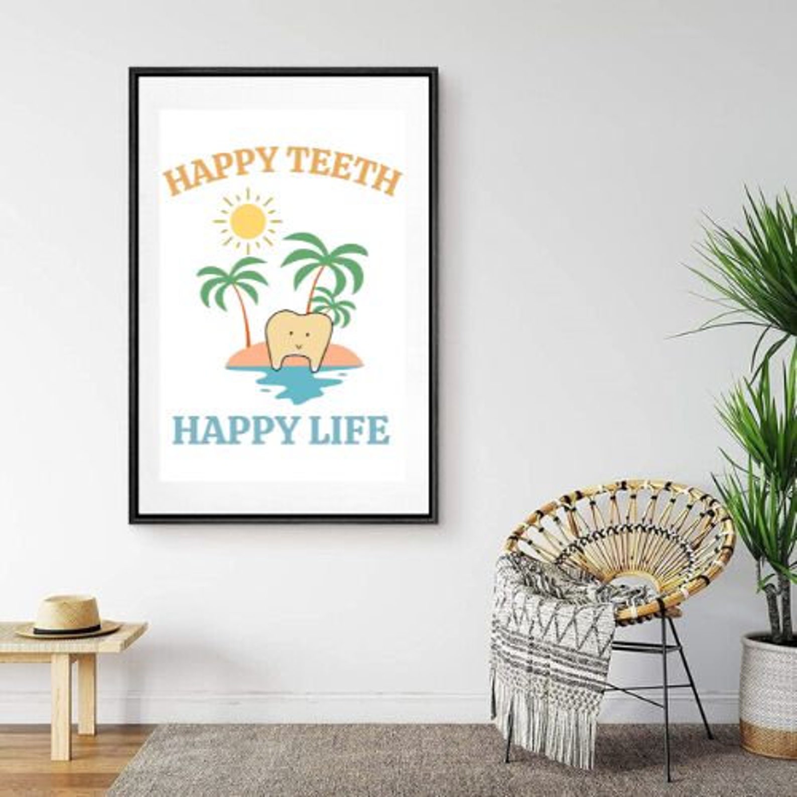 Happy Teeth Happy Life White Poster Funny Beach Themed Dental Poster ...
