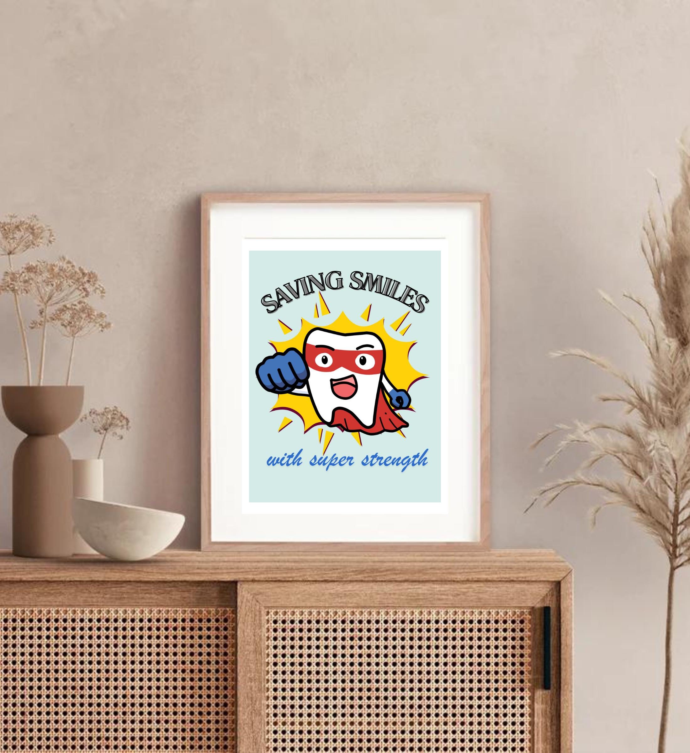 Superhero Tooth Wall Art, Dental Office Decor, Pediatric Dentist Poster ...