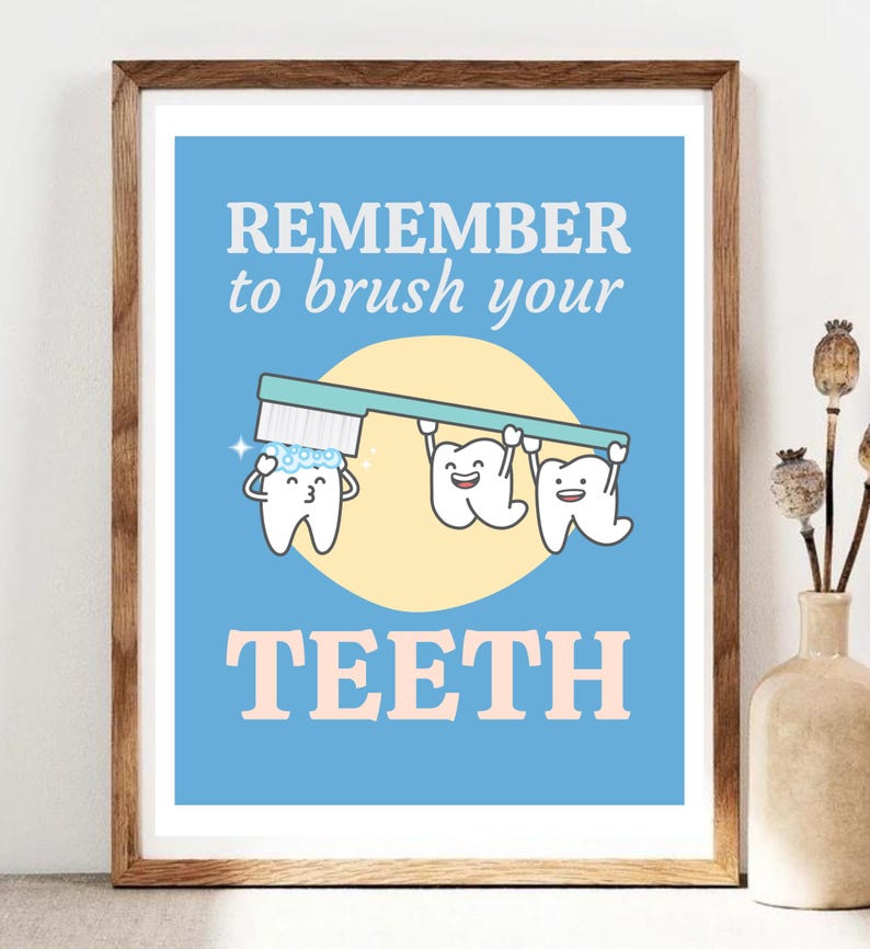 Remember to Brush Your Teeth Poster, Toothbrush Art, Dental Wall Art ...