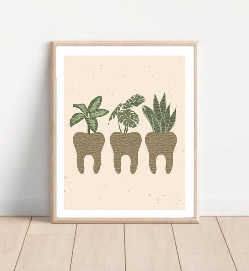 Tooth Plant Poster, Simple Dental Office Wall Art, Minimalist Dentist ...