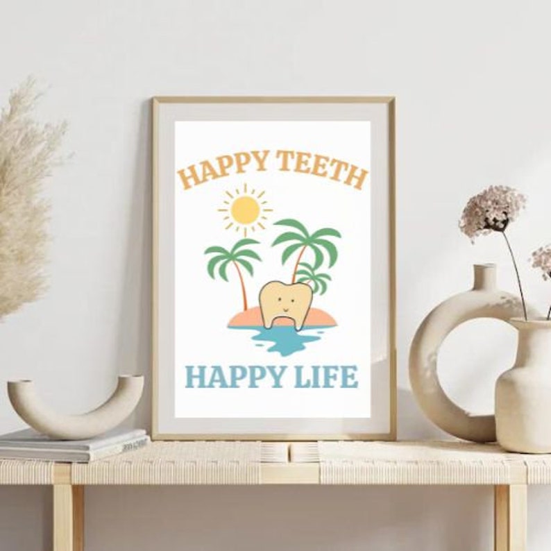 Happy Teeth Happy Life White Poster Funny Beach Themed Dental Poster ...