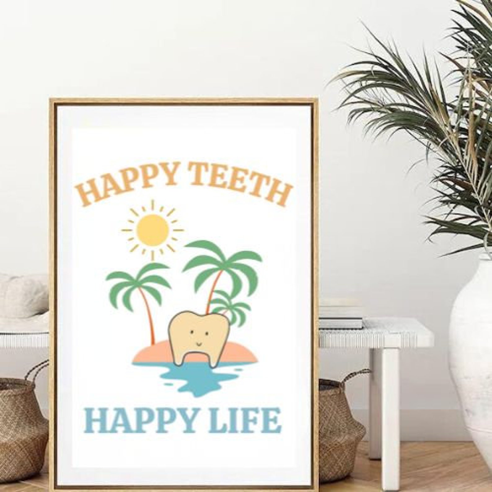 Happy Teeth Happy Life White Poster Funny Beach Themed Dental Poster ...