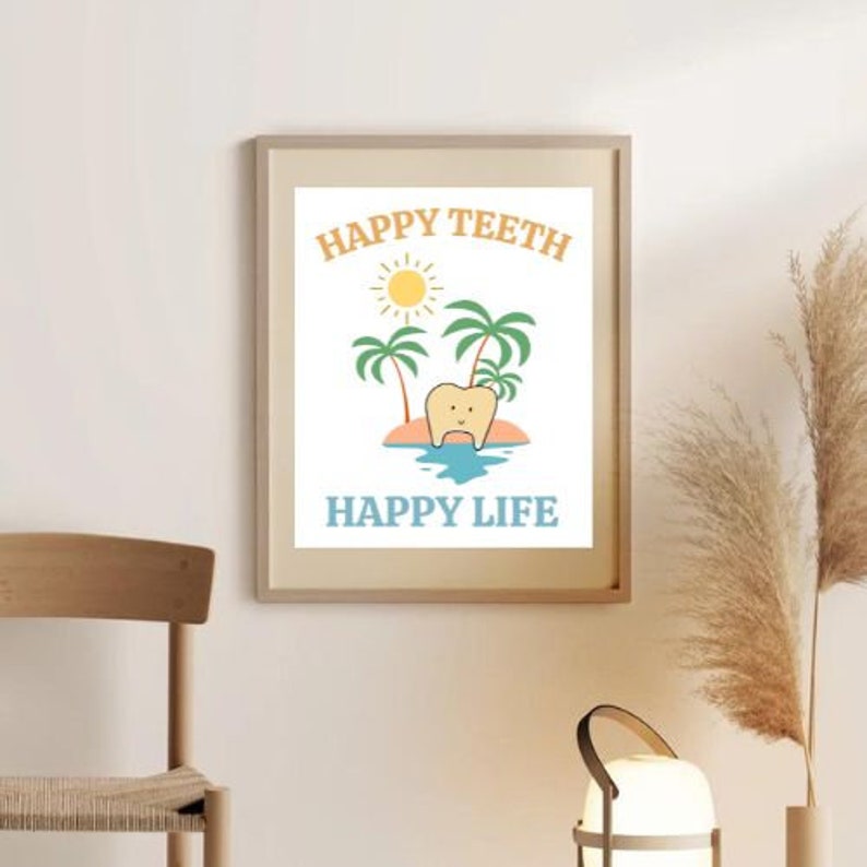 Happy Teeth Happy Life White Poster Funny Beach Themed Dental Poster ...