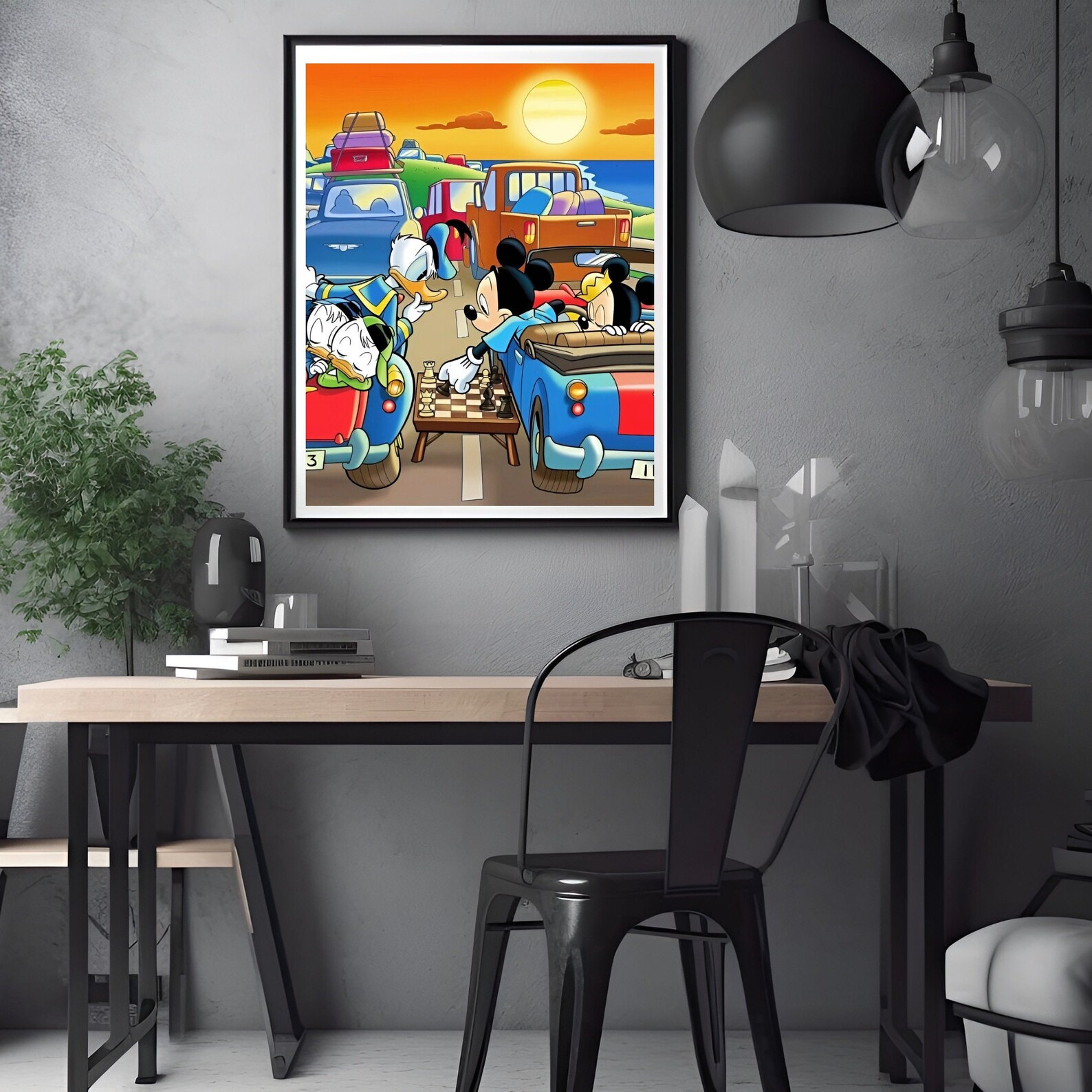 Mickey Mouse and Donald Duck Playing Chess in Traffic Jam Mickey Mouse ...