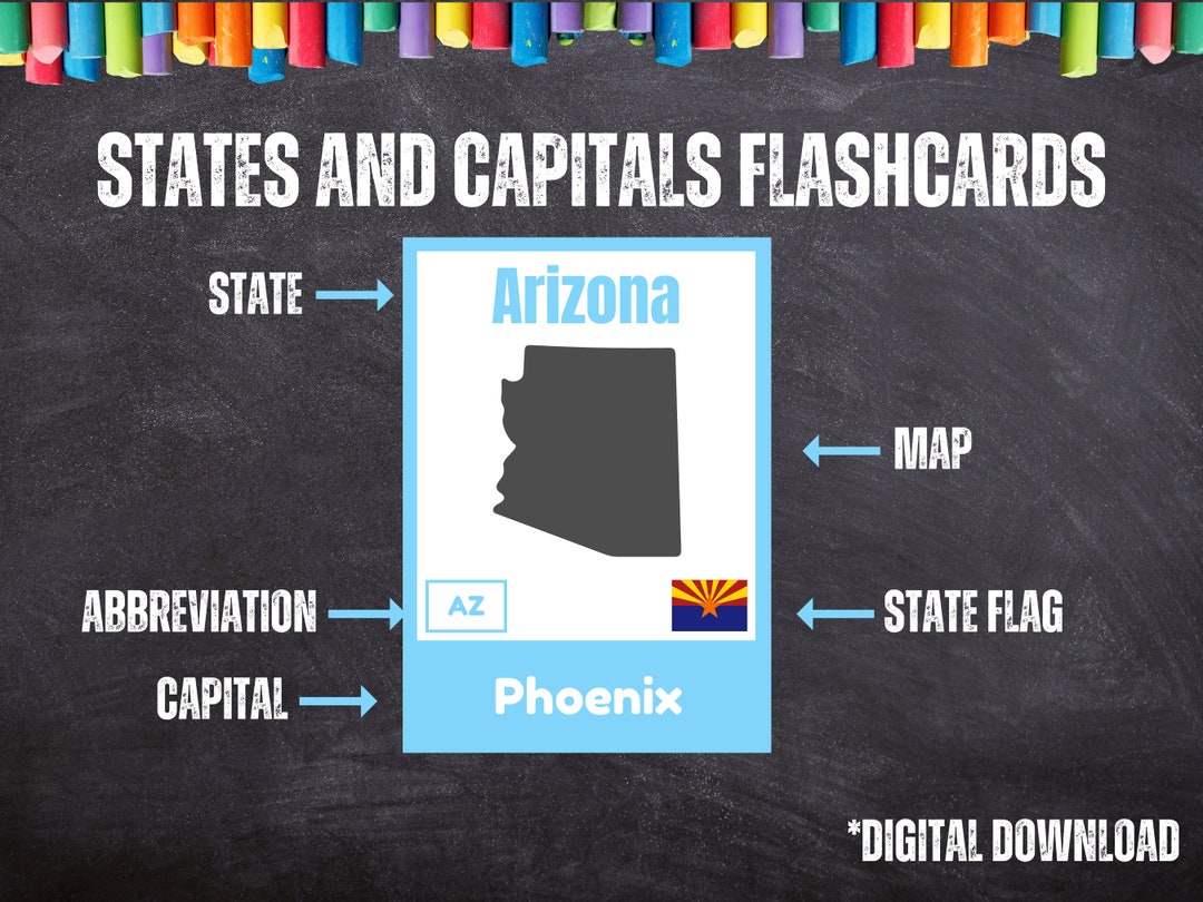 U.S. States and Capital Digital Download Flash Cards-montessori Cards ...