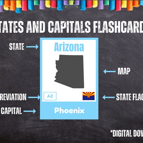 Printable State Capital Flash Cards - Etsy