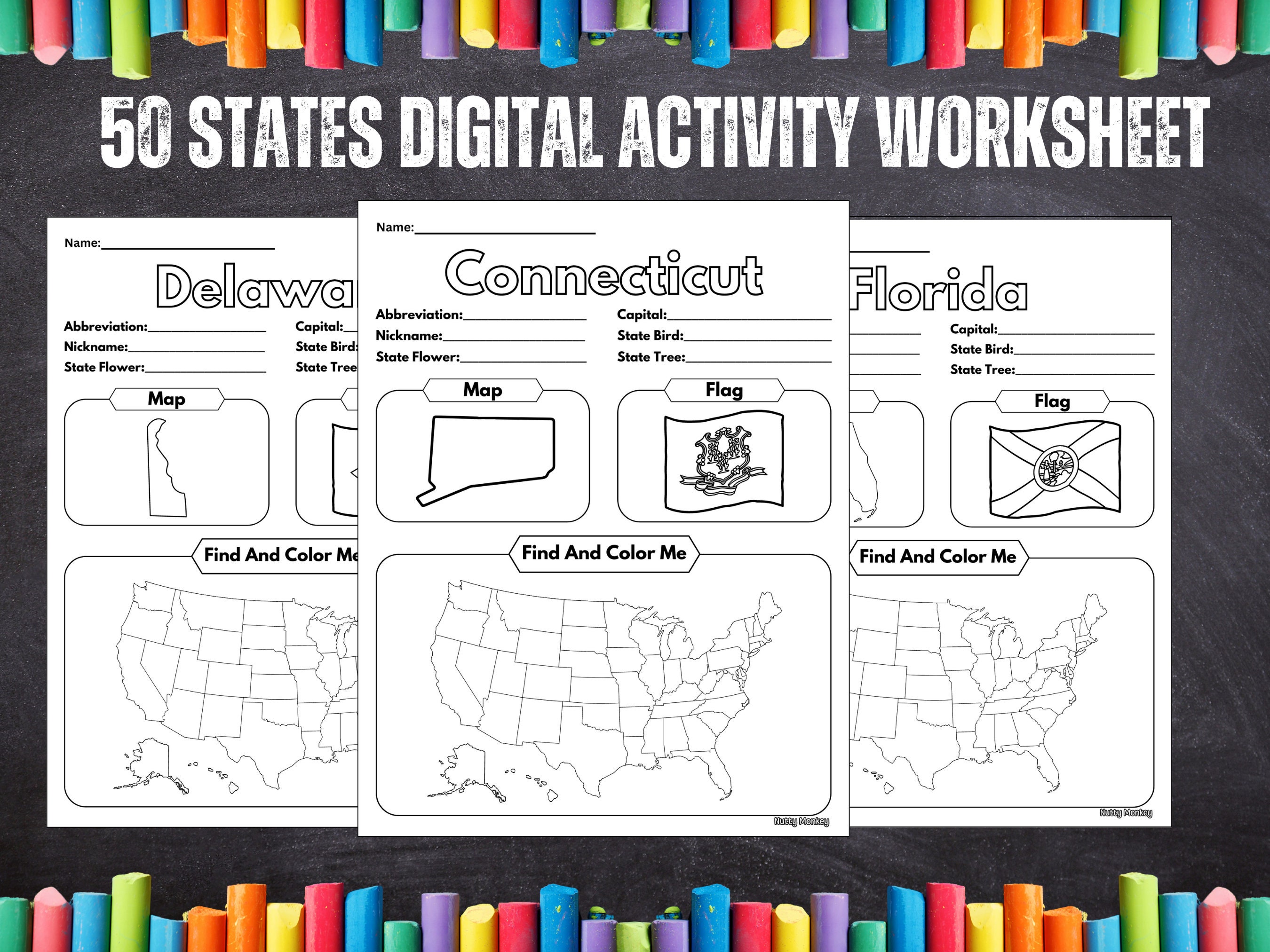 50 U.S. States Research Activity Worksheet - Geography - Social Studies ...