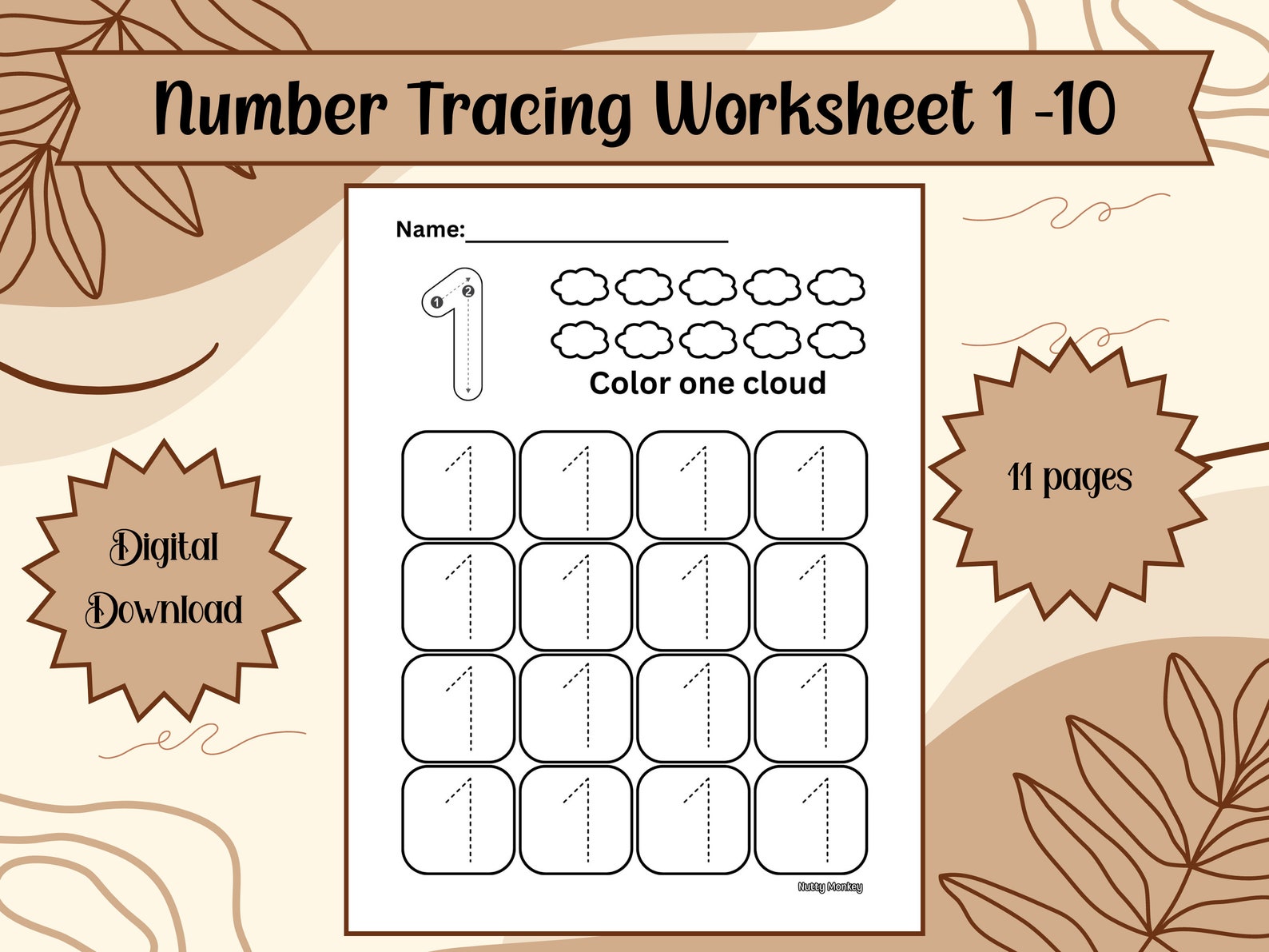 Printable Number Tracing Worksheet for Preschool and Kindergarten - Etsy
