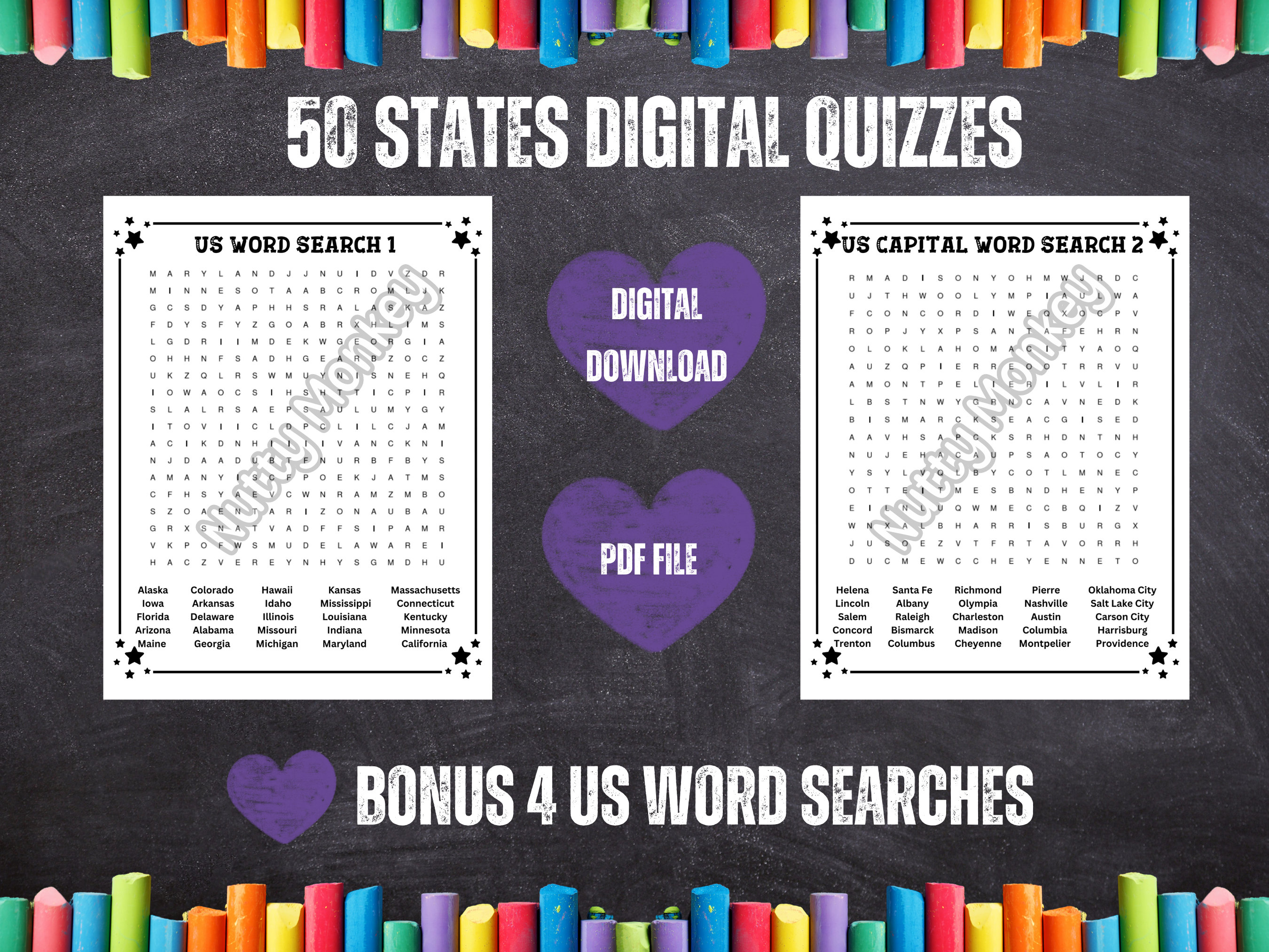 50 States Quiz Test Worksheet -US -USA- Geography - Social Studies ...