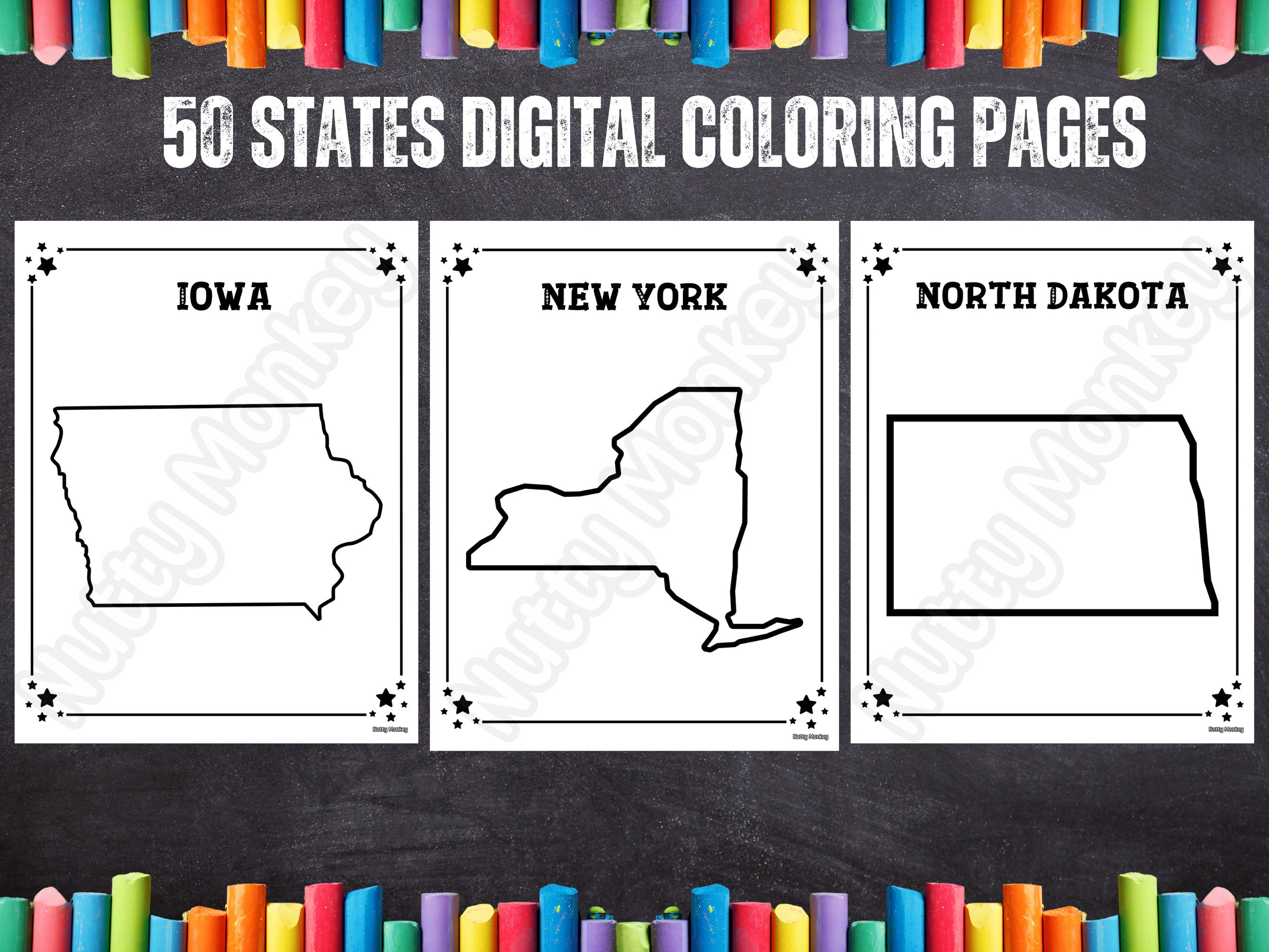 50 States Coloring Pages - USA Geography - Social Studies- Digital ...