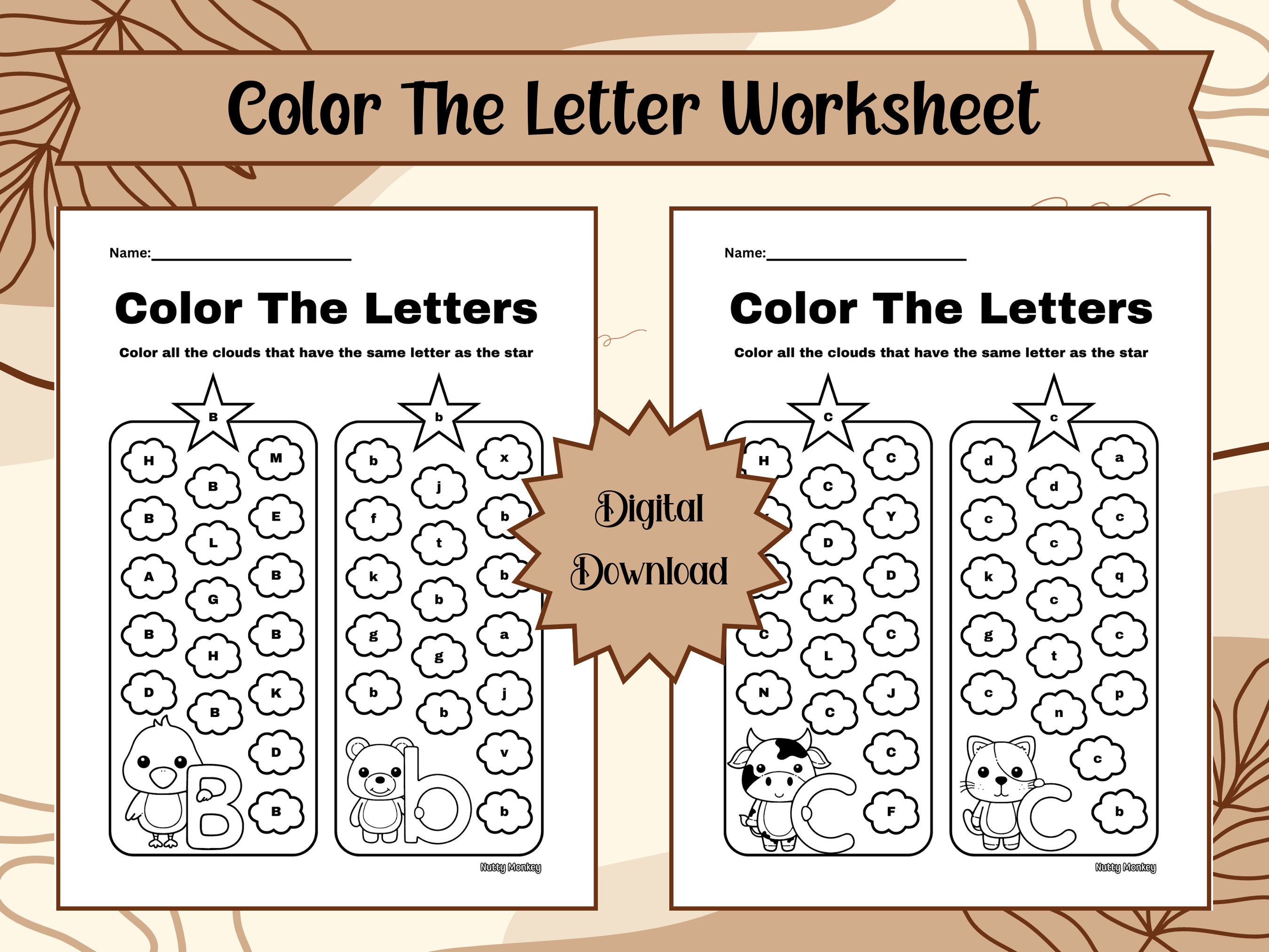 Color the Letter Alphabet Worksheet for Preschool and - Etsy