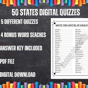 50 States Quiz Test Worksheet -US -USA- Geography - Social Studies ...