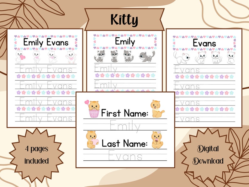 Custom Personalized Name Tracing Printable Worksheet Bundle Set ...