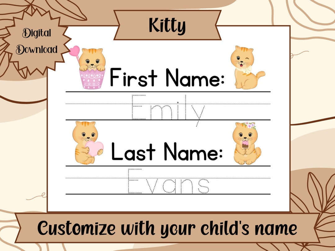 Kitty Personalized Name Tracing Sheet Printable Practice Sheet ...