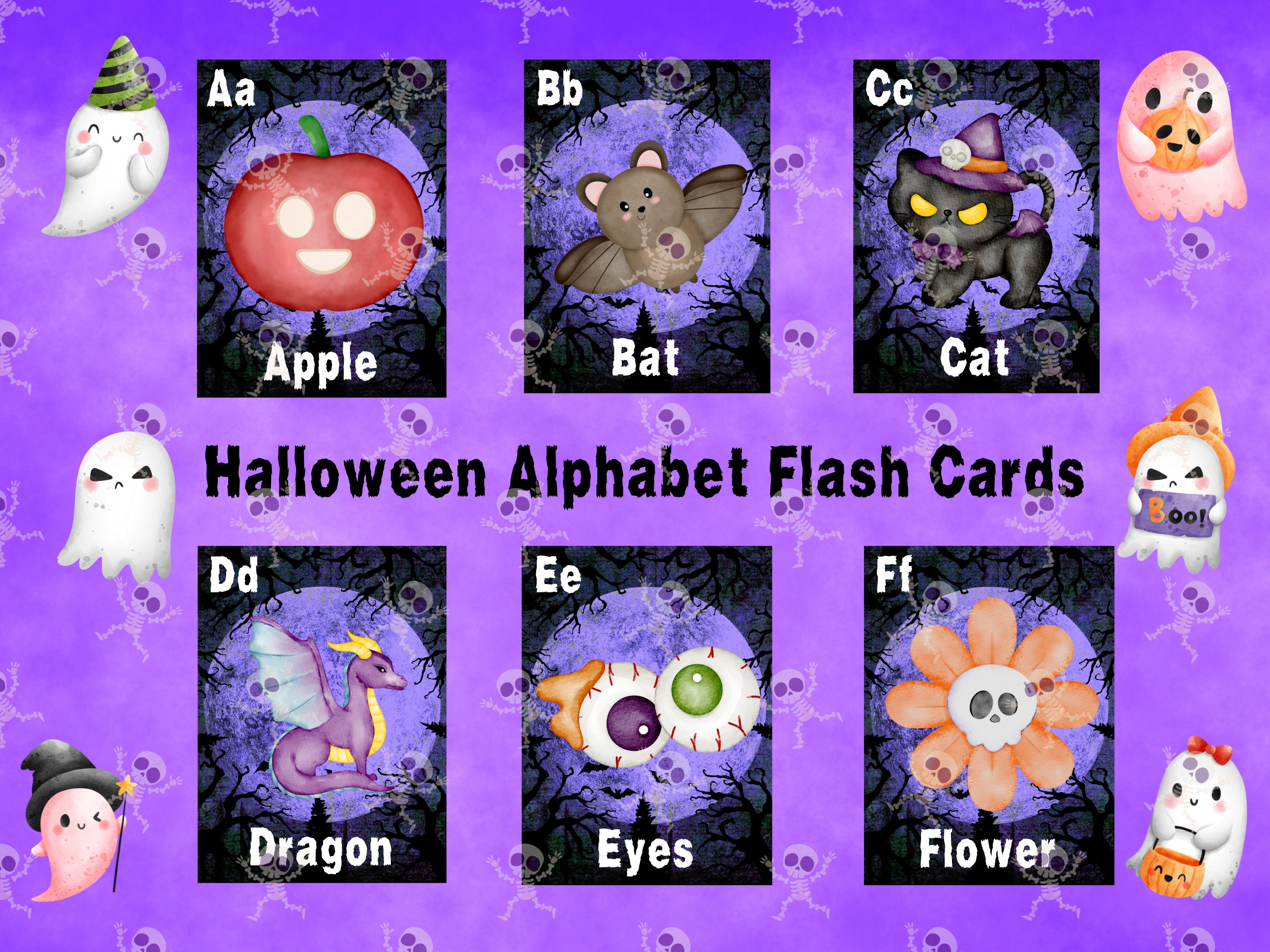 Digital Halloween Alphabet ABC Flash Cards Matching Game Flash Cards - Etsy