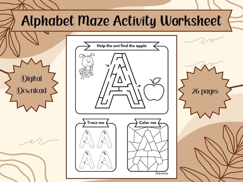 Alphabet Maze Labyrinth Activity Worksheet - Etsy