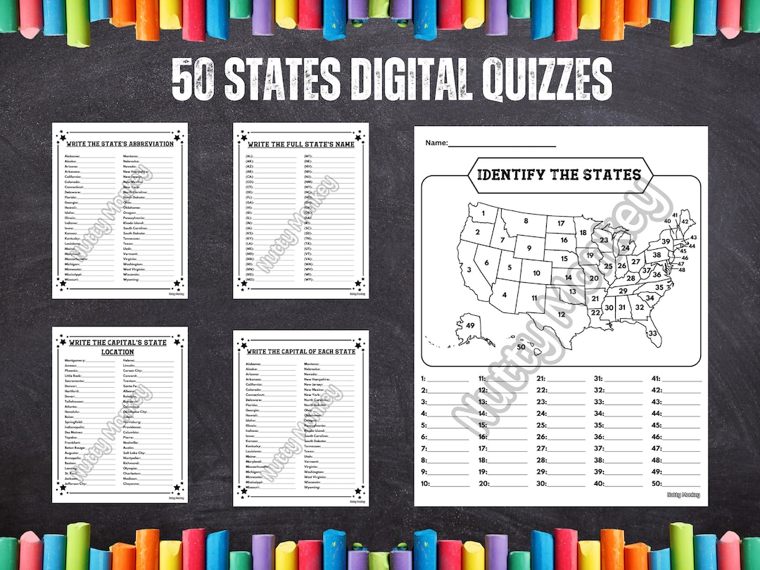 50 States Quiz Test Worksheet -US -USA- Geography - Social Studies ...