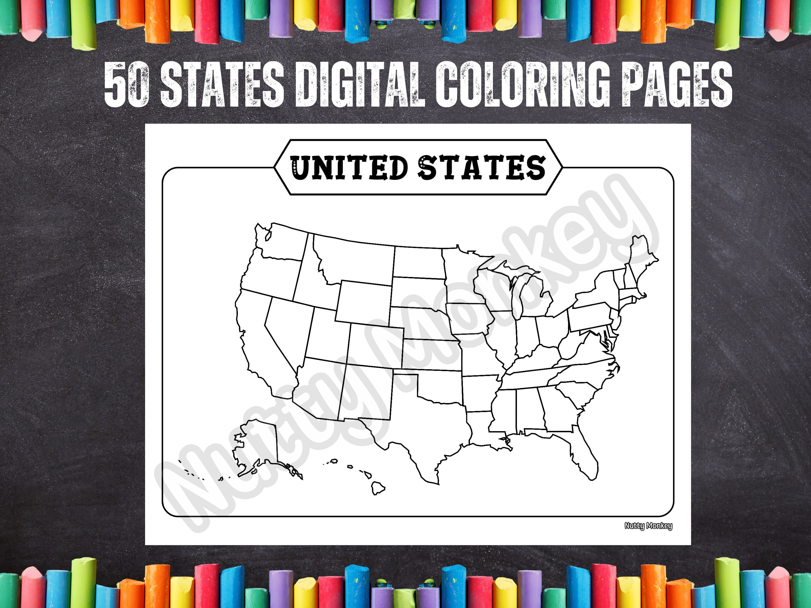 50 States Coloring Pages - USA Geography - Social Studies- Digital ...