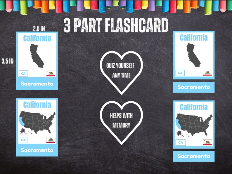 U.S. States and Capital Digital Download Flash Cards-montessori Cards ...