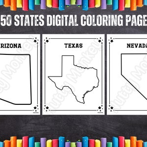 50 States Coloring Pages - USA Geography - Social Studies- Digital ...